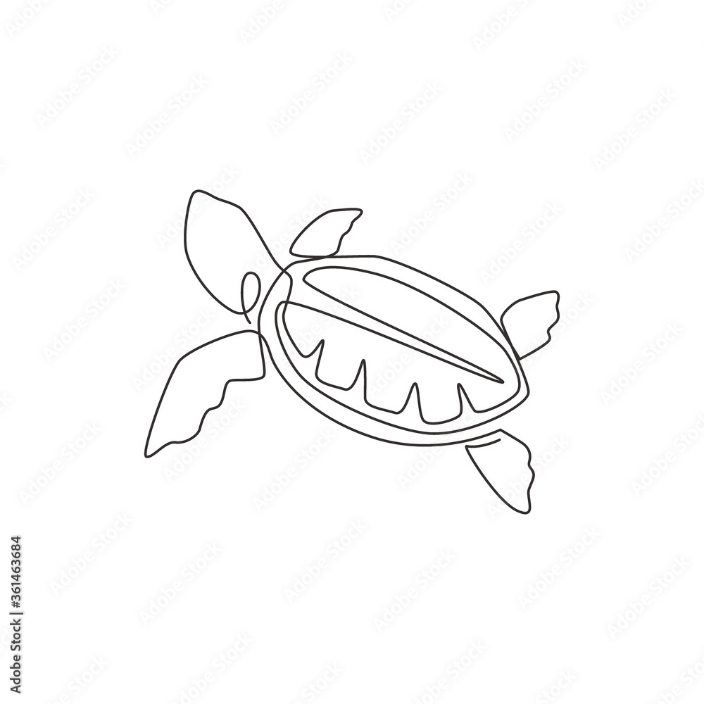One single line drawing of big turtle for marine company logo identity ...