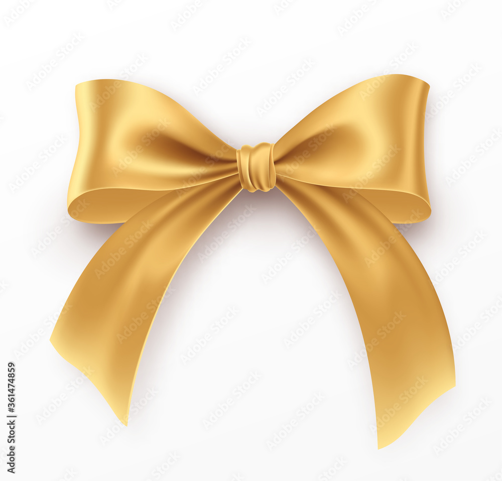 Golden Bow and Ribbon on white background. Realistic gold bow for ...