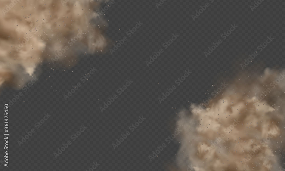 Dust explosion, sandstorm, powder burs on transparent background ...