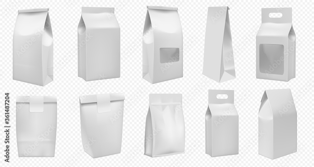 Food package template. White bag mockup for pack design. Realistic ...