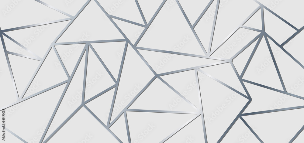 Abstract silver metallic join lines on white background. Geometric triangle gradient shape ...