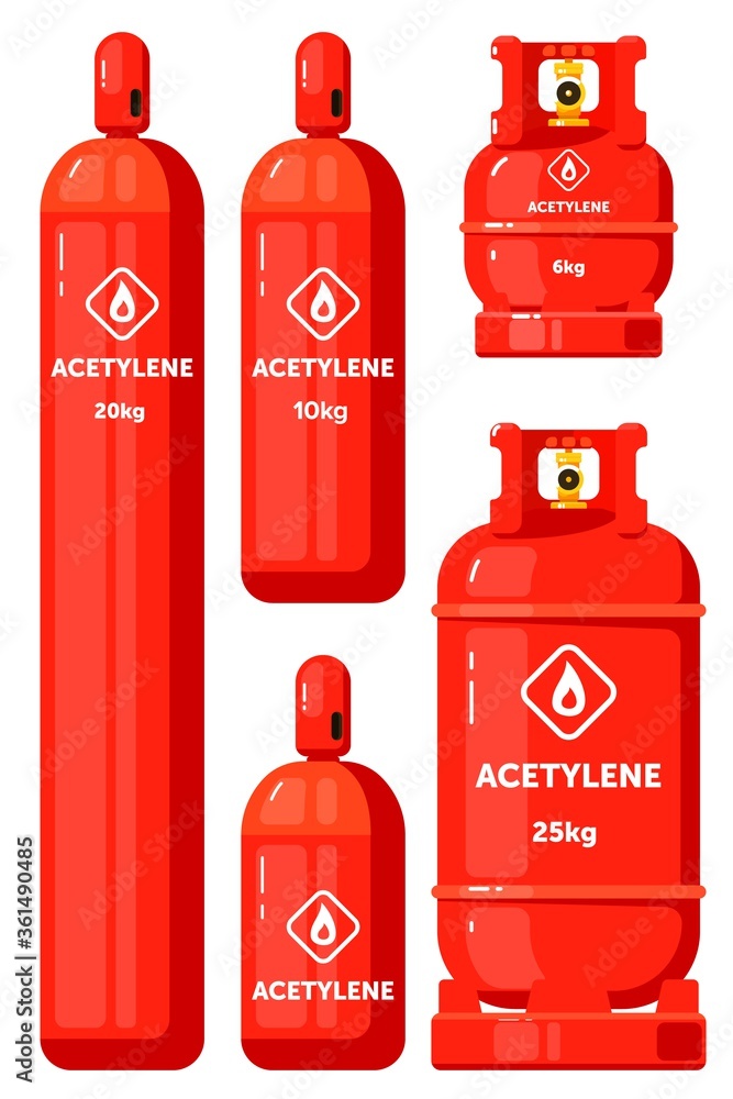 Acetylene gas tank. Compressed acetylene in gas container icon vector ...
