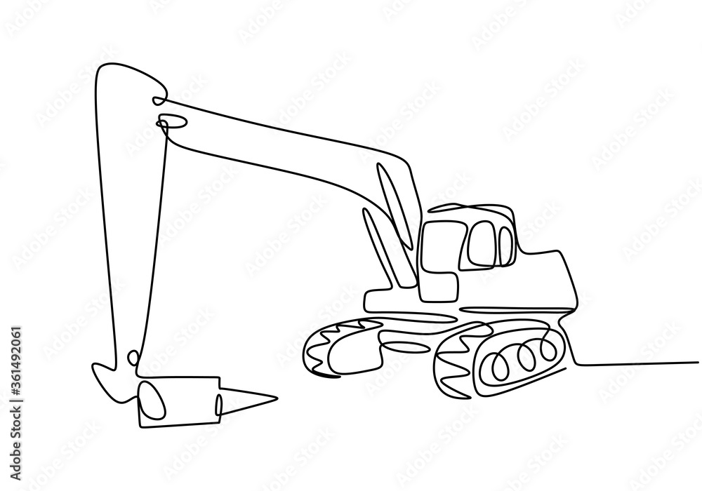 Continuous line art or one line drawing of construction backhoe vehicle ...