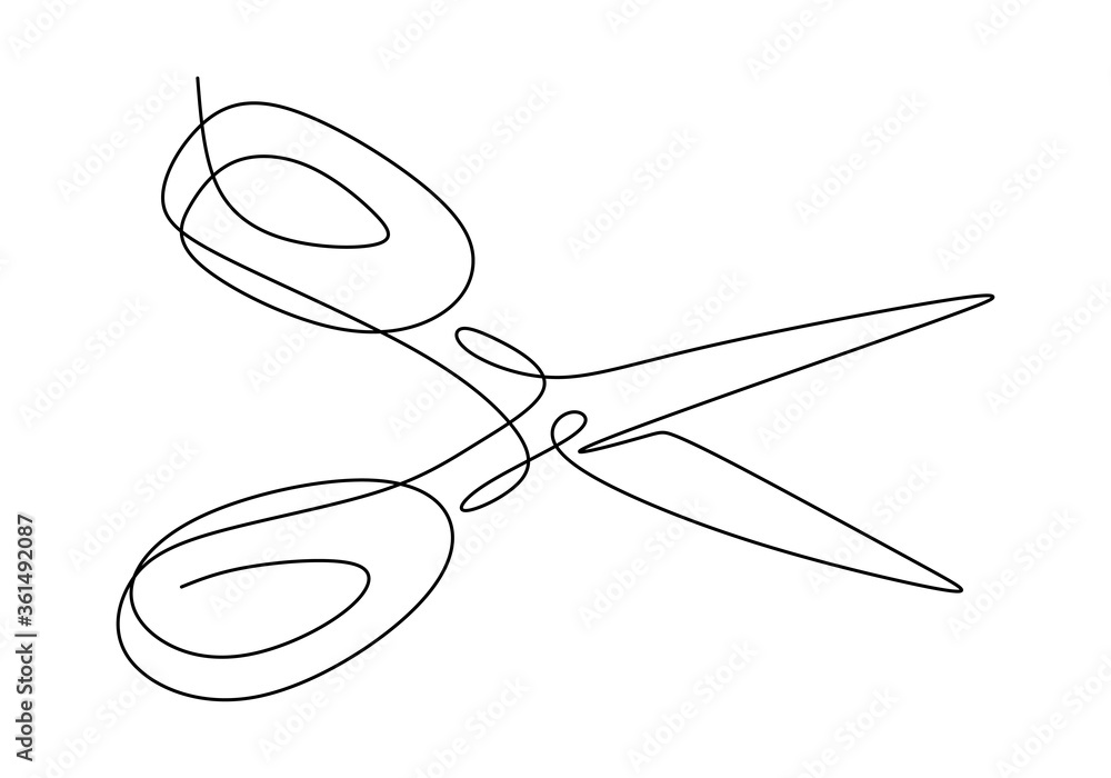 Continuous one line drawing of scissors icon. Design element for ...