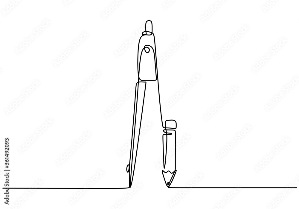 One continuous line art of compass stationery tool drawn with single ...