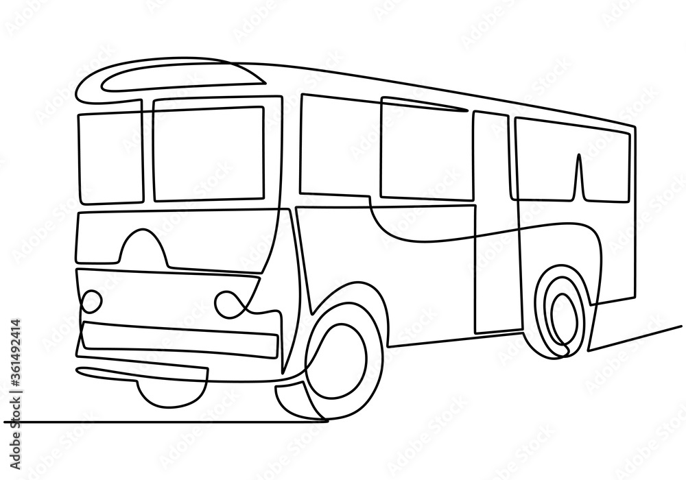 Single continuous line drawing of school bus. Regularly used to ... Single continuous line drawing of school bus. Regularly used to ...