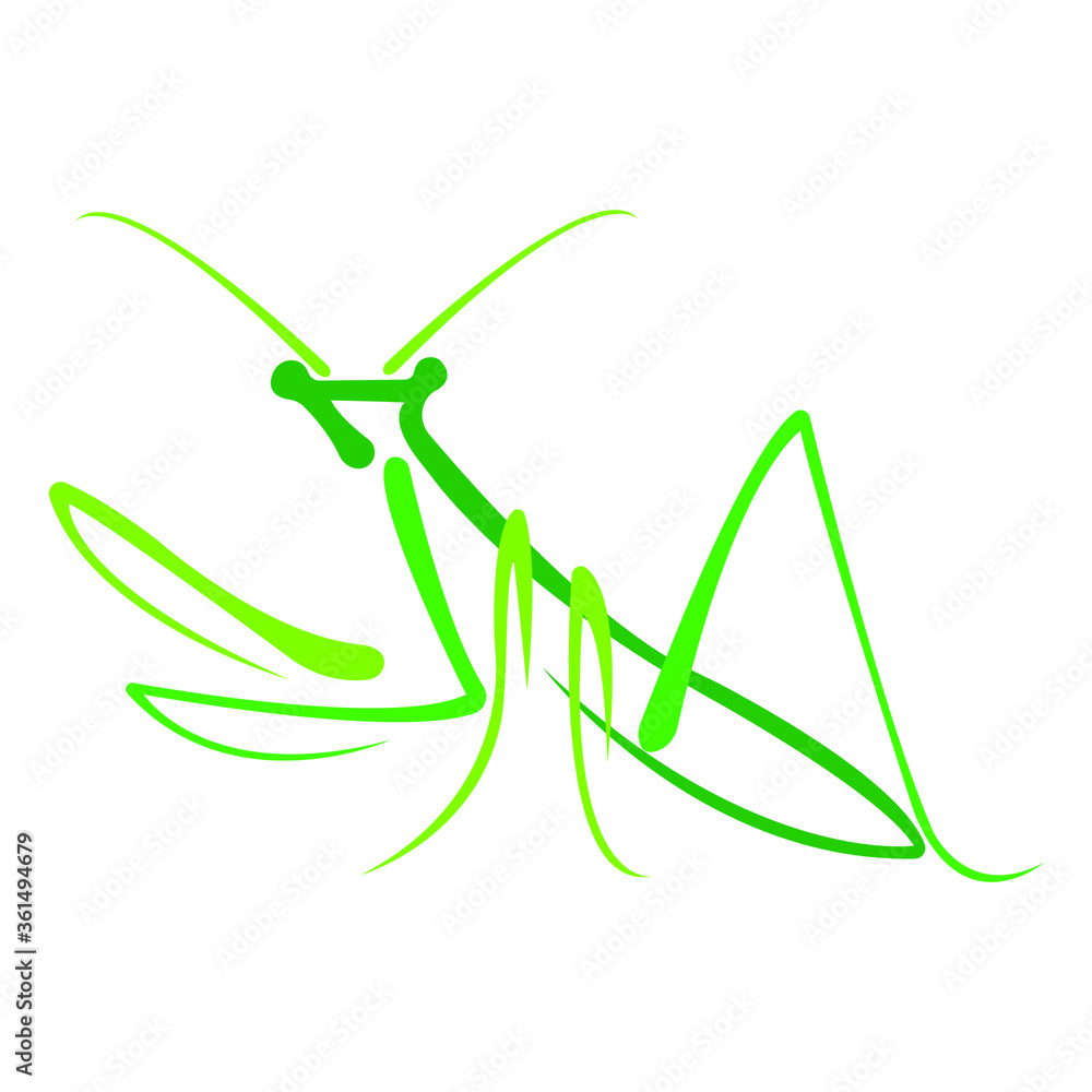 Green mantis drawn in a flat style. Design can be used for insect logo ...