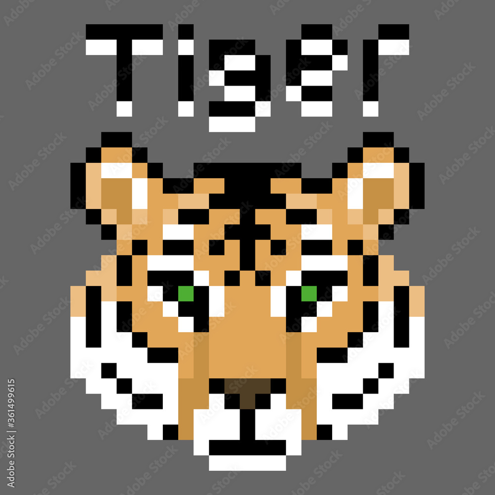 8 bit pixel tiger head. Animal pixels in vector illustration. animal ...