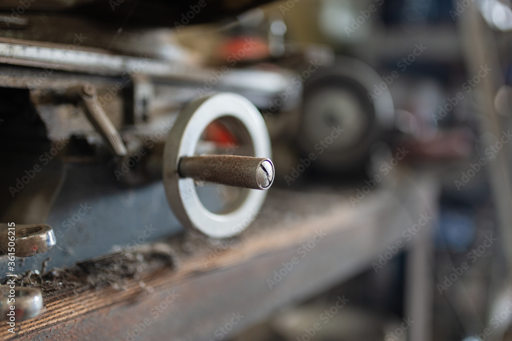 Vise hand wheel of a milling machine with small depth of field (DOF ...
