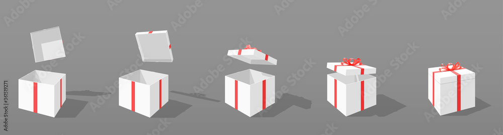 Set of opening boxes at different angles in perspective. Pink cardboard ...