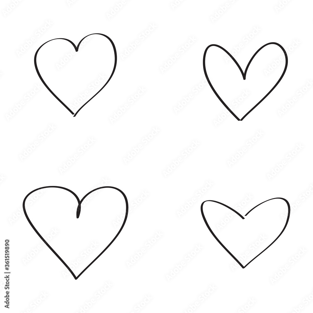 Black heart contour vector. Hand drawn love icon isolated. Paint brush ...