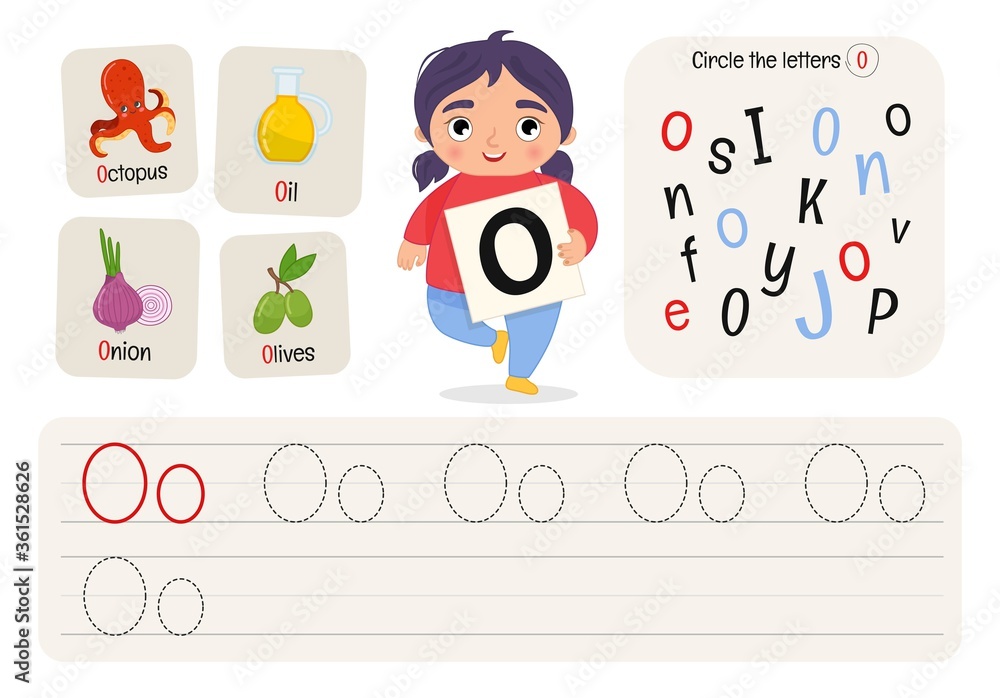 Kids learning material. Worksheet for learning alphabet. Letter O ...