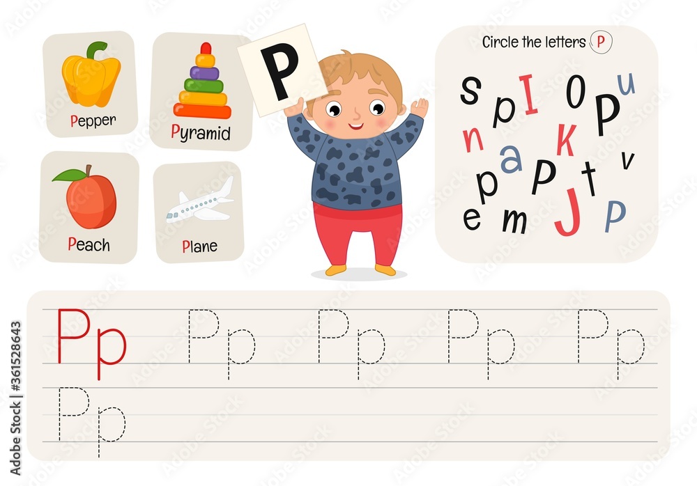 Kids learning material. Worksheet for learning alphabet. Letter P ...