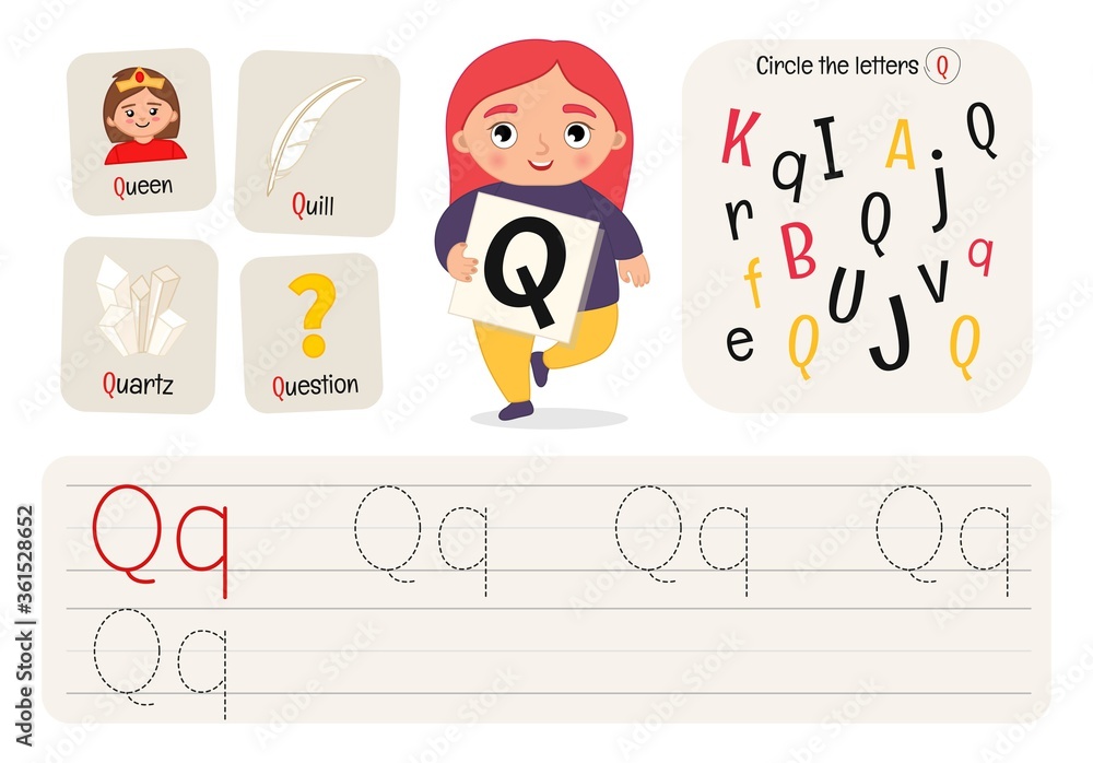 Kids learning material. Worksheet for learning alphabet. Letter Q ...