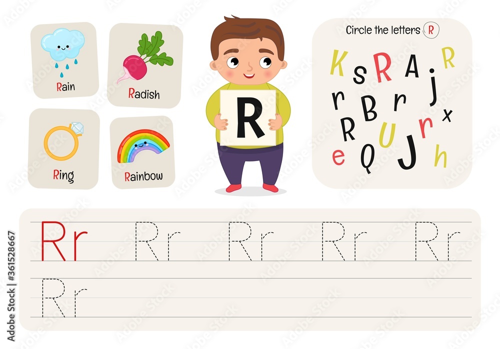 Kids learning material. Worksheet for learning alphabet. Letter R ...