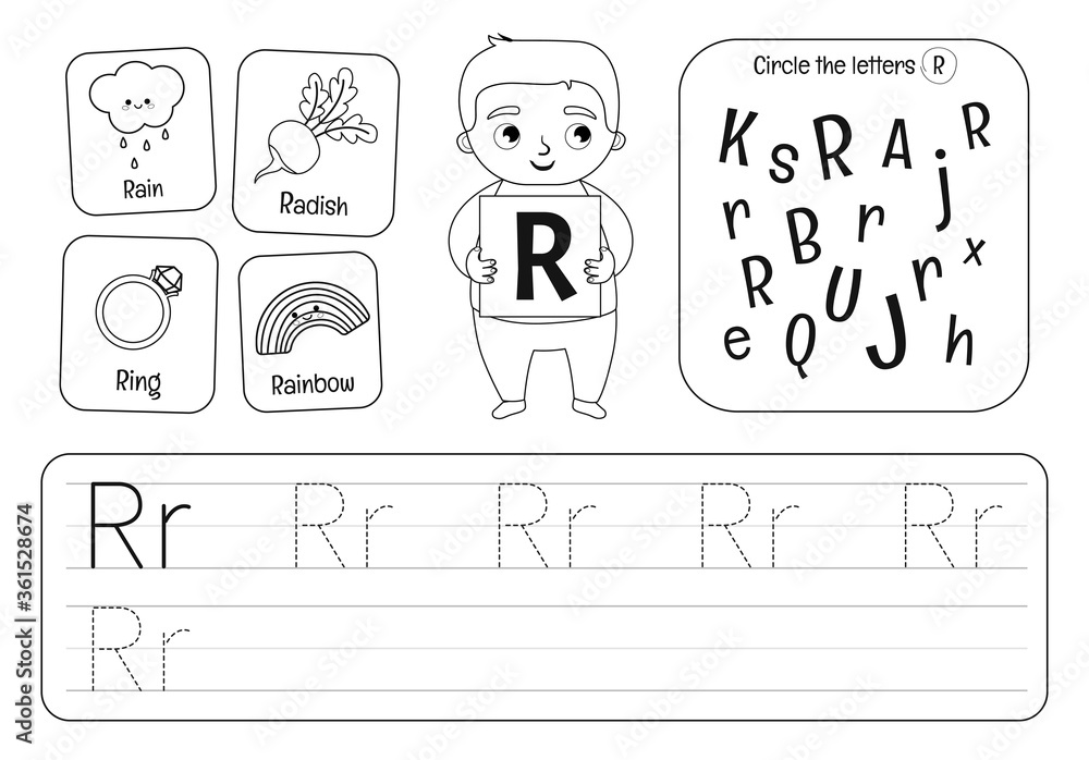 Kids learning material. Worksheet for learning alphabet. Letter R ...