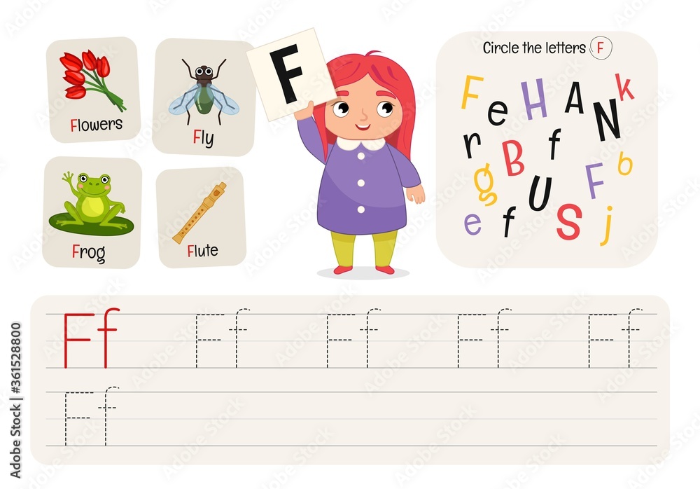 Kids learning material. Worksheet for learning alphabet. Letter F ...