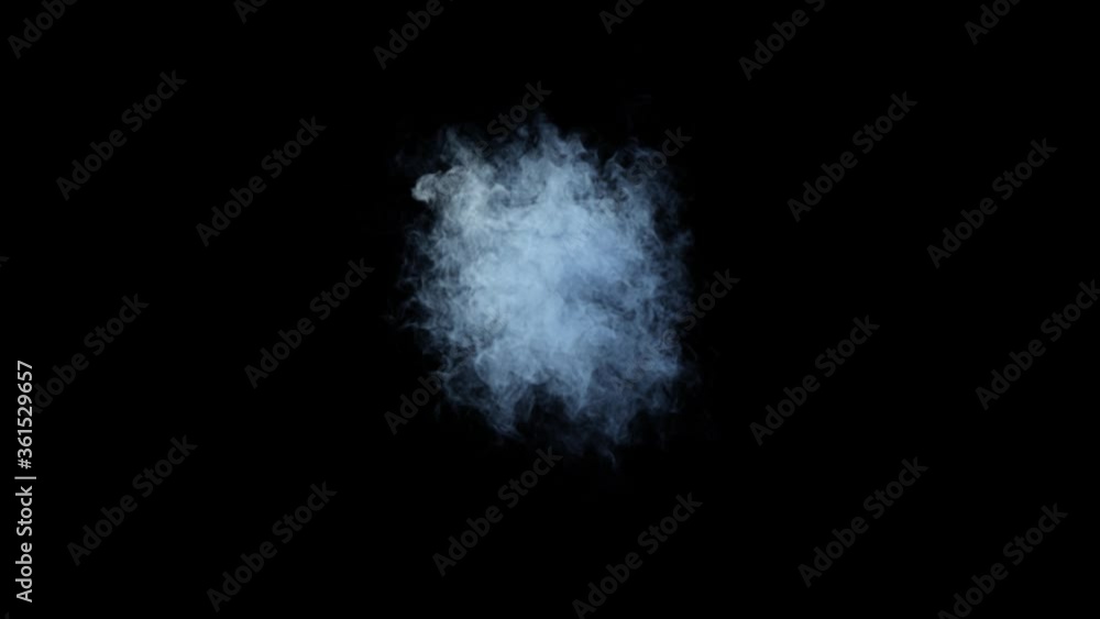 VFX animation of dry ice smoke clouds fog on green background. Blue ...