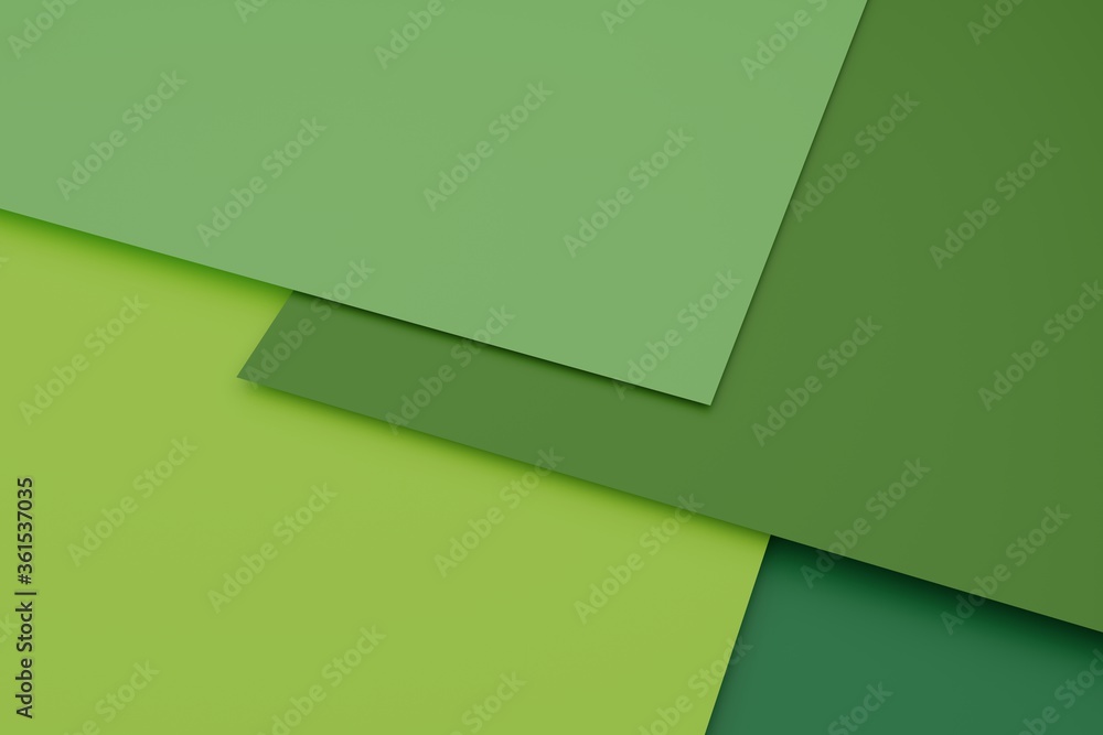 sheets or cards of different shades of green, cgi render image Stock ...