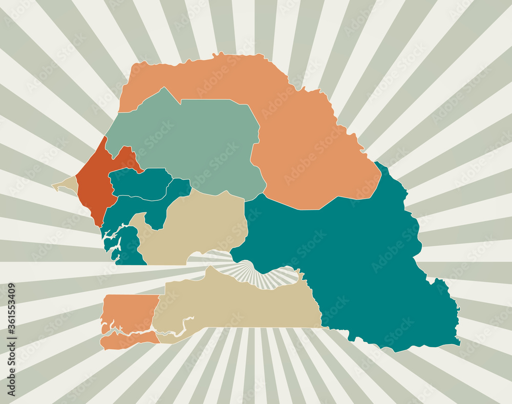Senegal map. Poster with map of the country in retro color palette ...