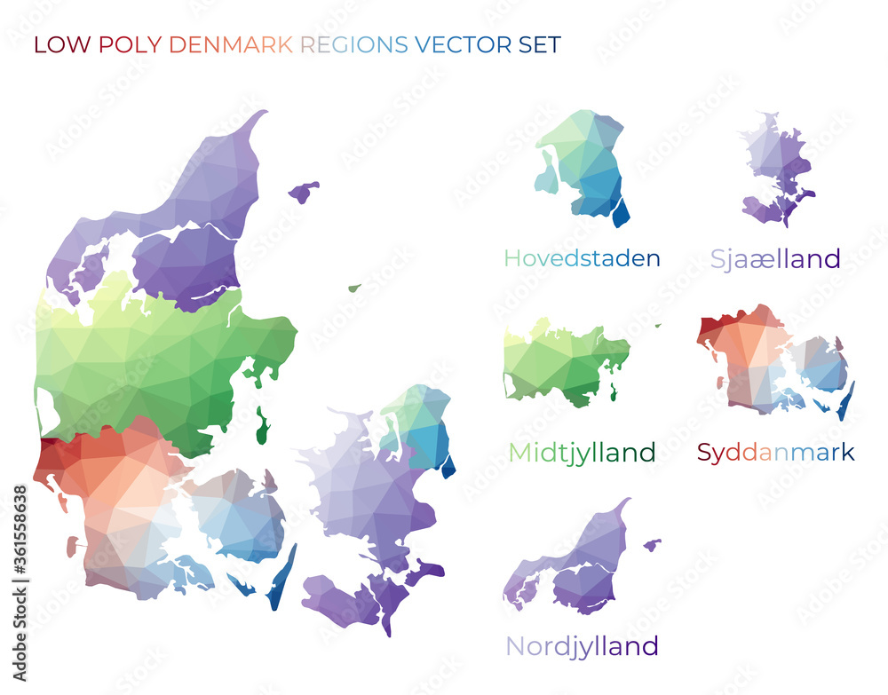 Danish low poly regions. Polygonal map of Denmark with regions ... Danish low poly regions. Polygonal map of Denmark with regions ...