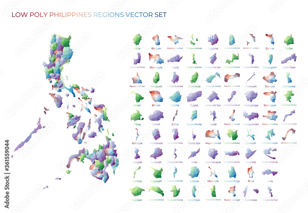 Filipino low poly regions. Polygonal map of Philippines with regions ...