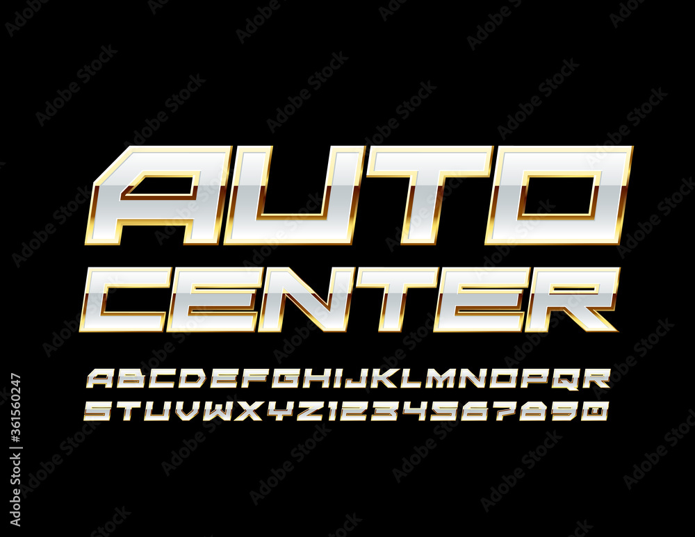 Vector chic emblem Auto Center. White and Gold shiny Font. Elite ...