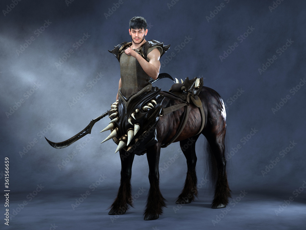 3D Rendering : A portrait of the male centaur, a pinup centaur posing ...
