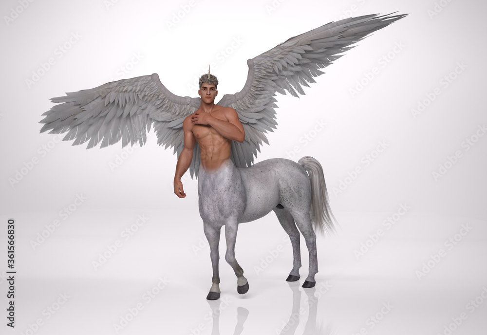 3D Rendering : A portrait of the male centaur, a pinup centaur posing ...