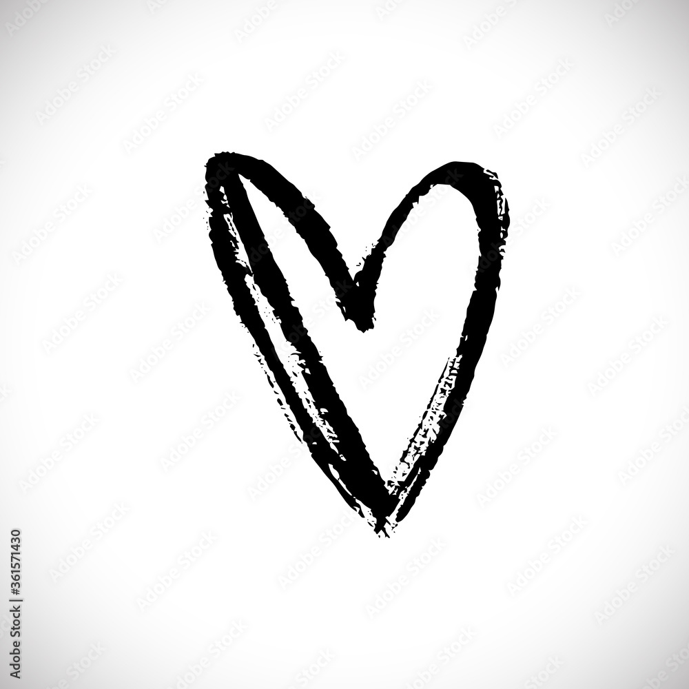 Hand drawn black heart silhouette with grunge brush and pencil (chalk ...