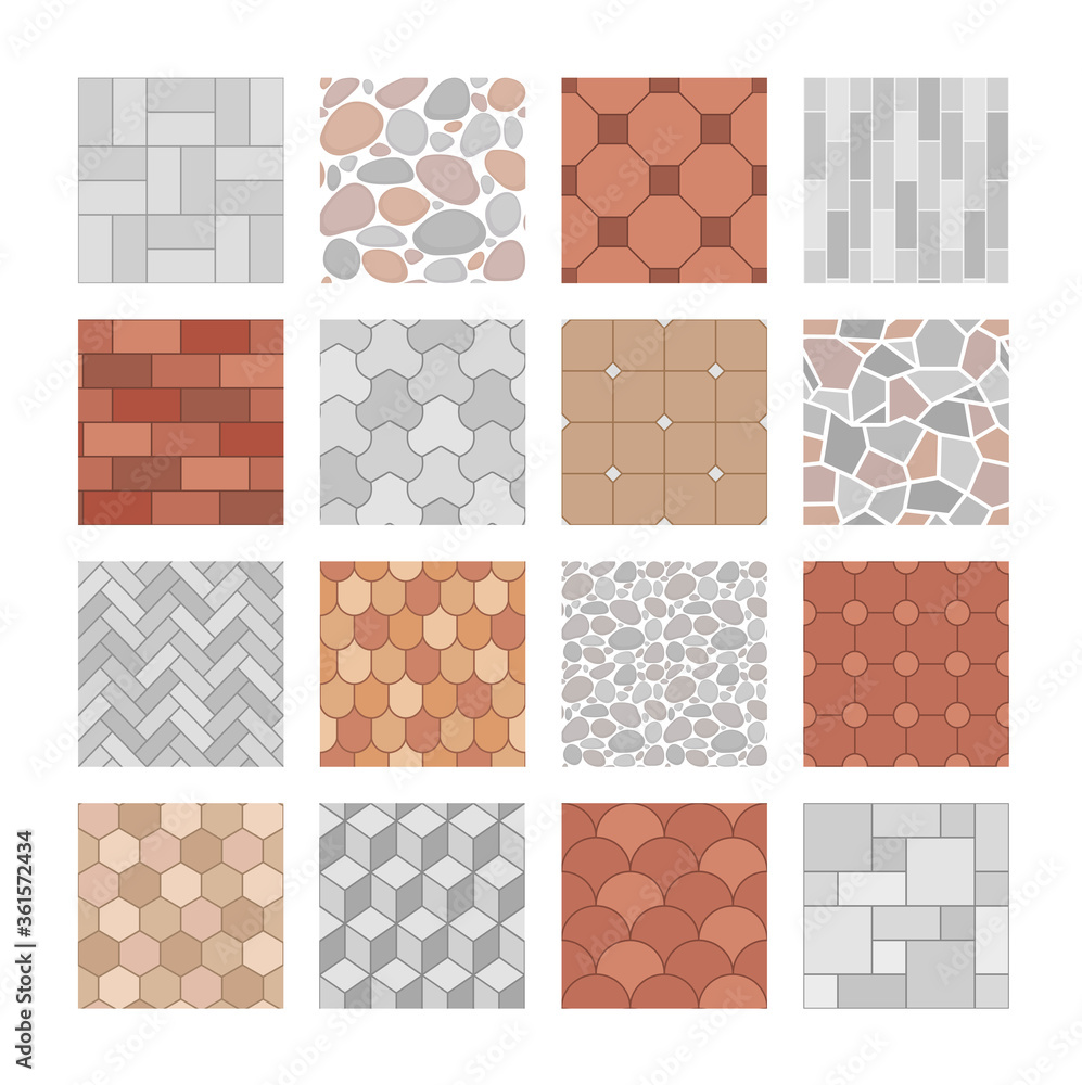 Obraz Vector set of seamless pavement textures. Collection of street ... Obraz Vector set of seamless pavement textures. Collection of street ...