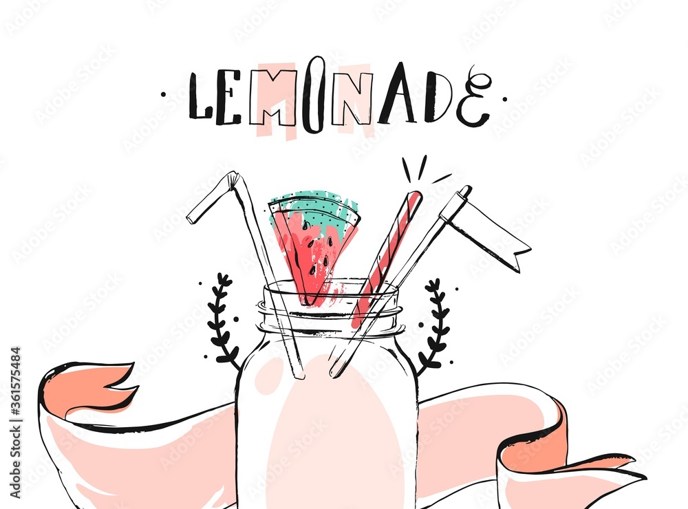 Hand drawn vector abstract summer time lemonade header illustration ...