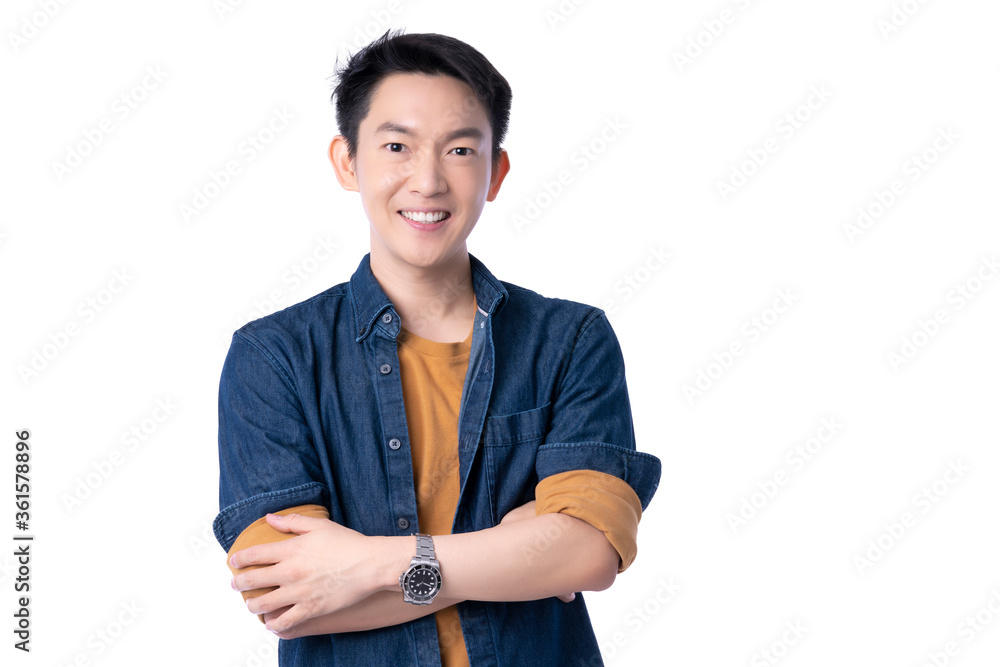 portrait asian smile attractive male casual costime smile with cheerful ...