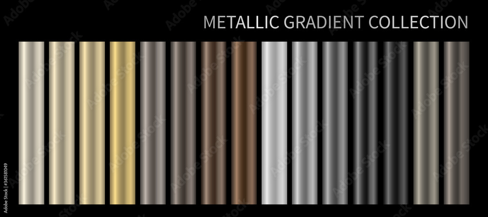 Metallic gold, bronze, silver gradient vector colorful palette and ...