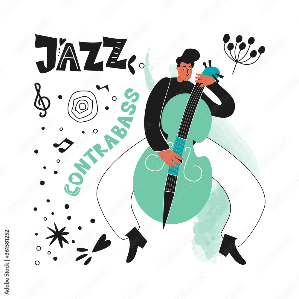 Double bassist jazz musician plays the instrument double bass. Jazz ...