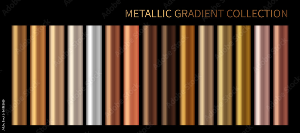 Metallic gold, bronze, silver gradient vector colorful palette and ...