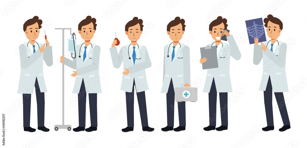 Vector Set of male Doctor character with varieties of medical equipment ...