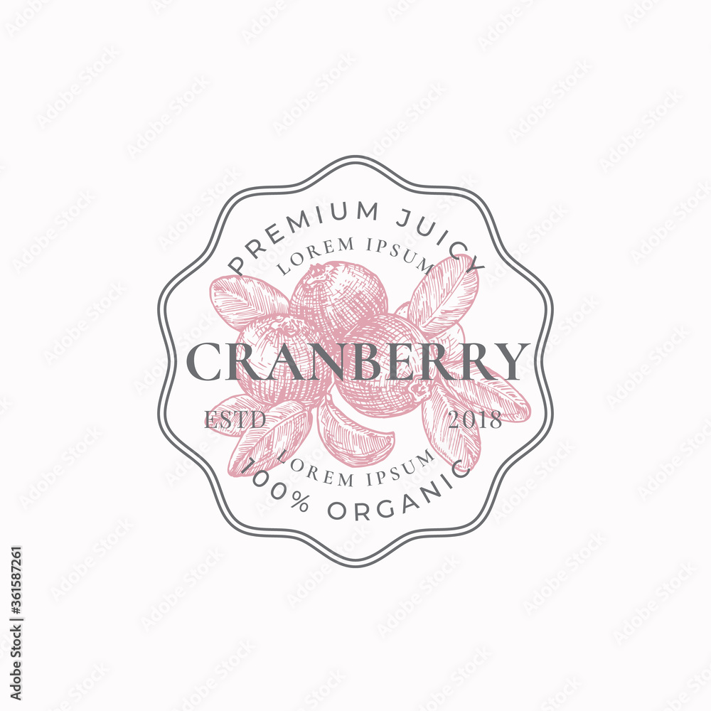 Cranberry Farm Round Frame Badge or Logo Template. Hand Drawn Berries ...