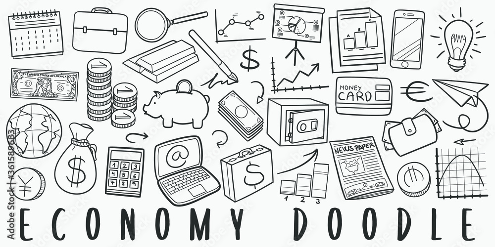 Economy Doodle Line Art Illustration. Hand Drawn Vector Clip Art ...