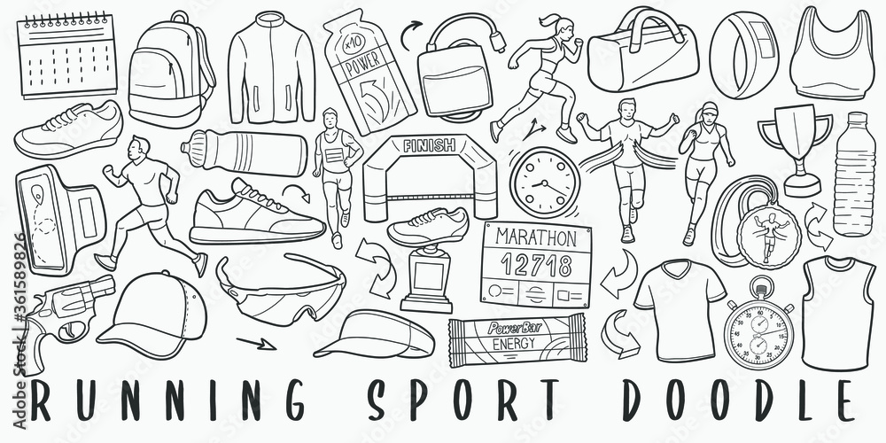 Runner Sport Doodle Line Art Illustration. Hand Drawn Vector Clip Art ...