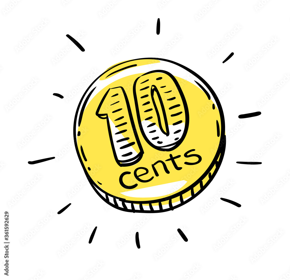 10 cents coin of very small amount of money. Gold Coin shining currency ...