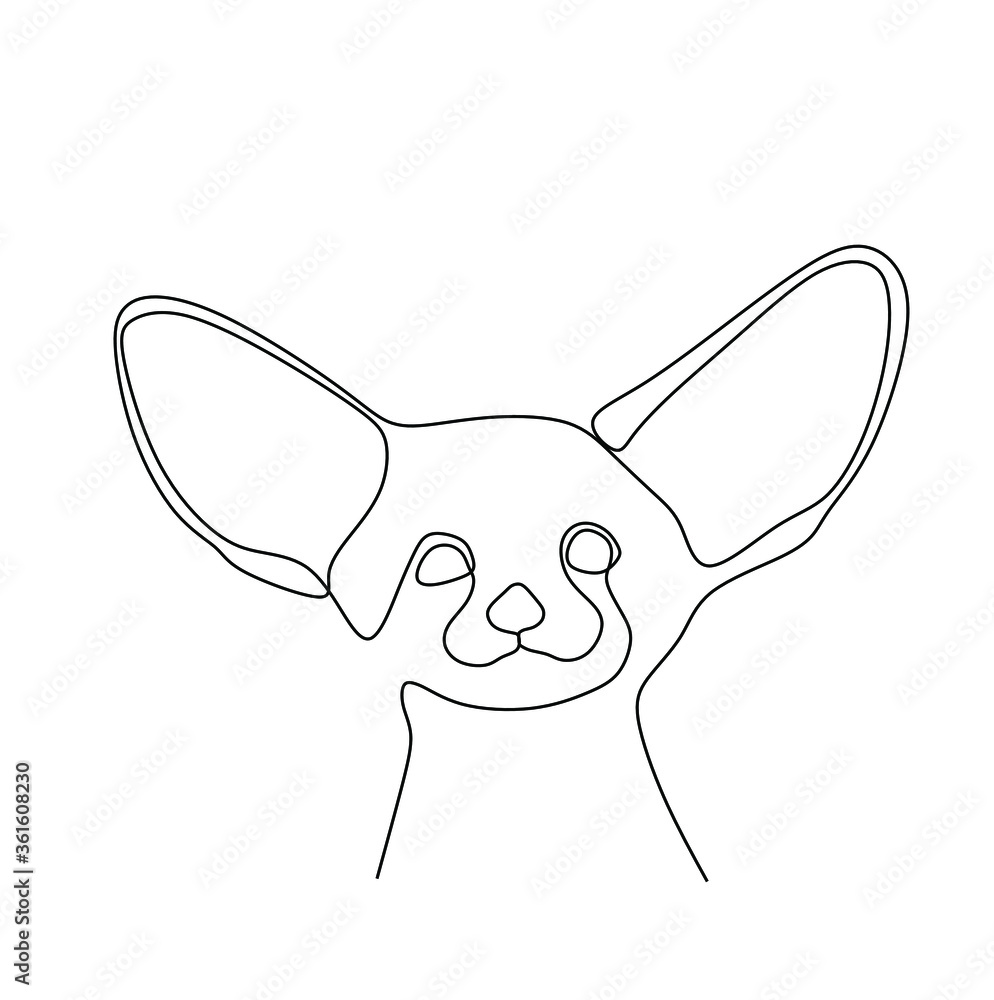 Continuous one line drawing of a Fennec fox's head. Vector illustration ...