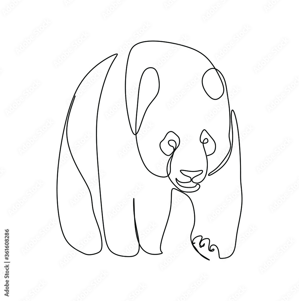 Continuous one line drawing of a giant panda walking forward. Vector ...