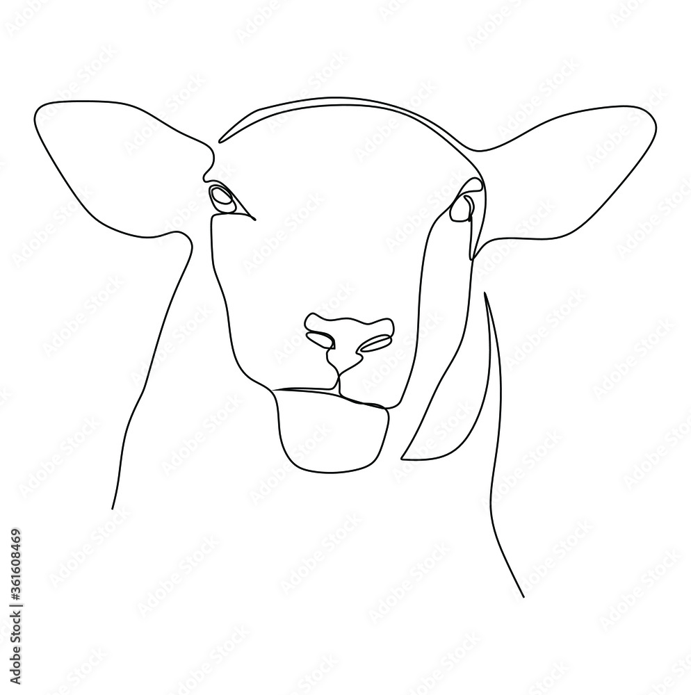 Continuous one line drawing of a Sheep's head. Vector illustration ...