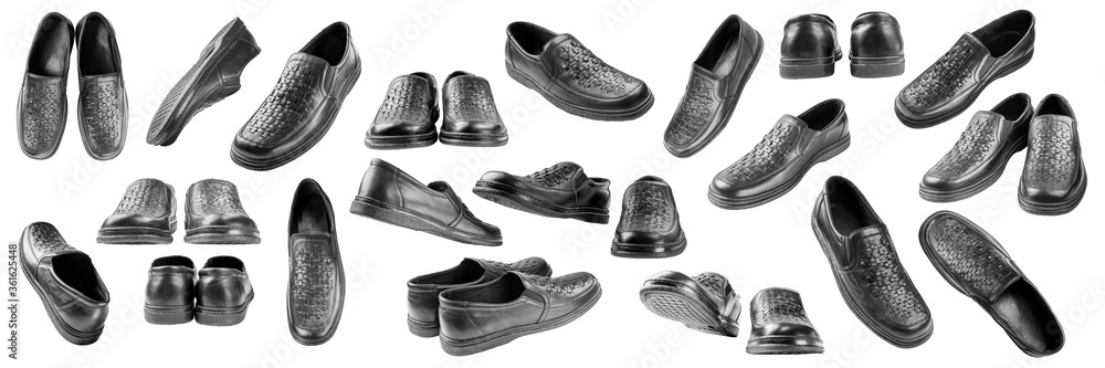 Set of variations of foreshortenings black men shoes in perspective ...