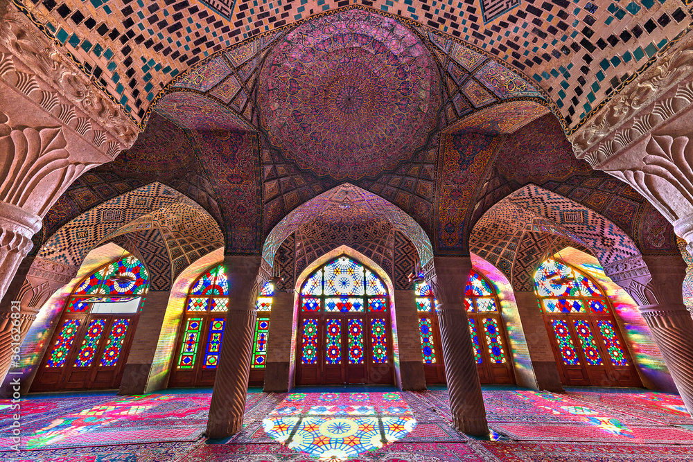 Nasir Ol Molk Mosque known also as Pink Mosque, in Shiraz, Iran Stock ...