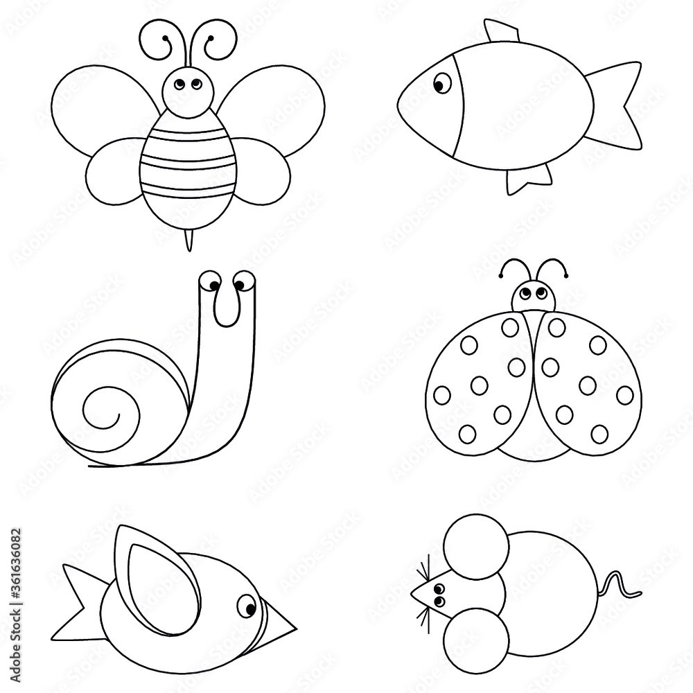 Vector illustration of coloring book set with animals for small kids ...