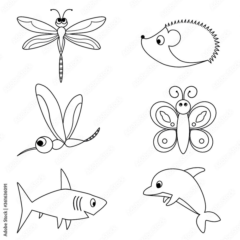 Vector illustration of coloring book set with animals for small kids ...