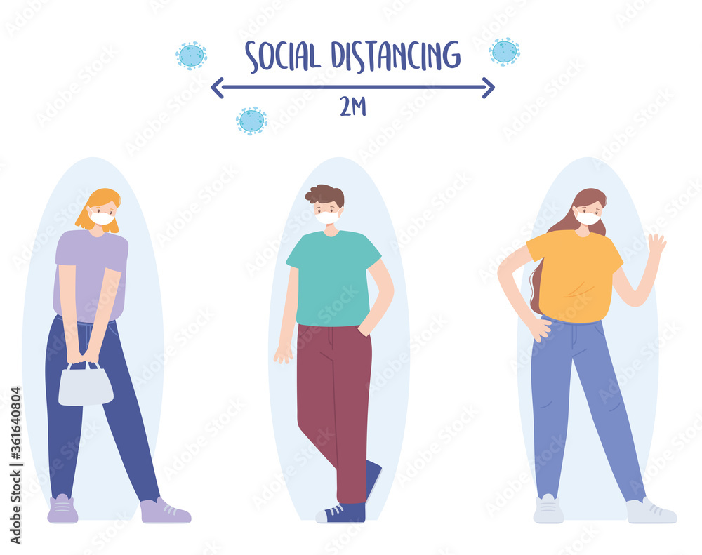 covid 19 coronavirus social distancing prevention, man and women ...
