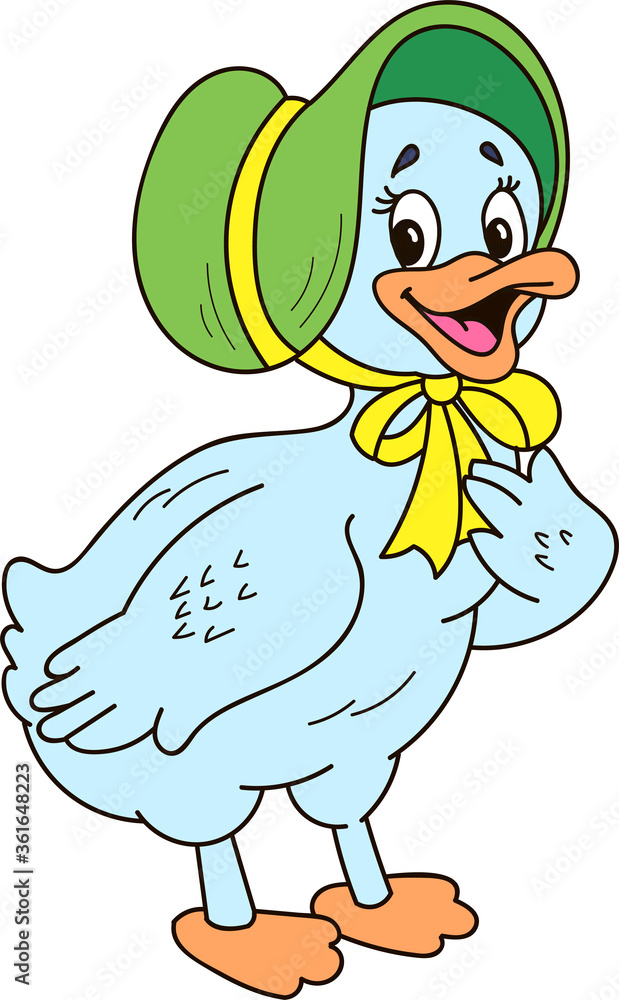 Coloring page outline of cartoon smiling cute girl duck. Colorful ...